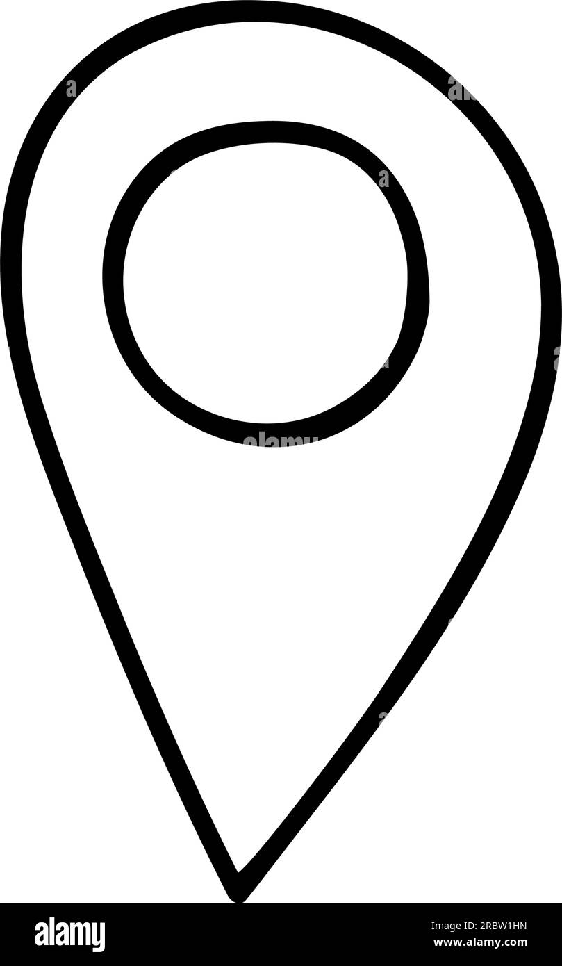 Map pin icon in doodle style. Handdrawn location pointer symbol isolated on white background ...