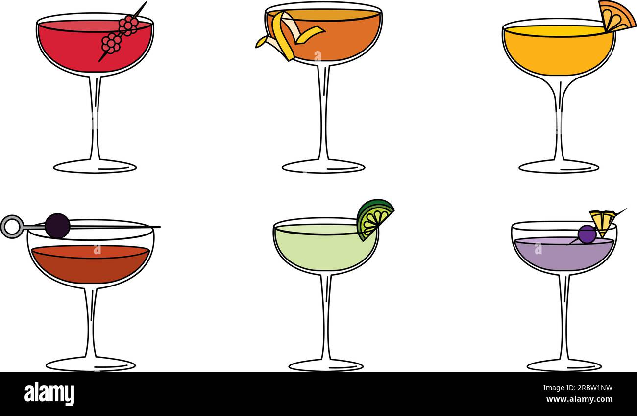 Set of colored tropical cocktail sketch icons Vector Stock Vector Image ...
