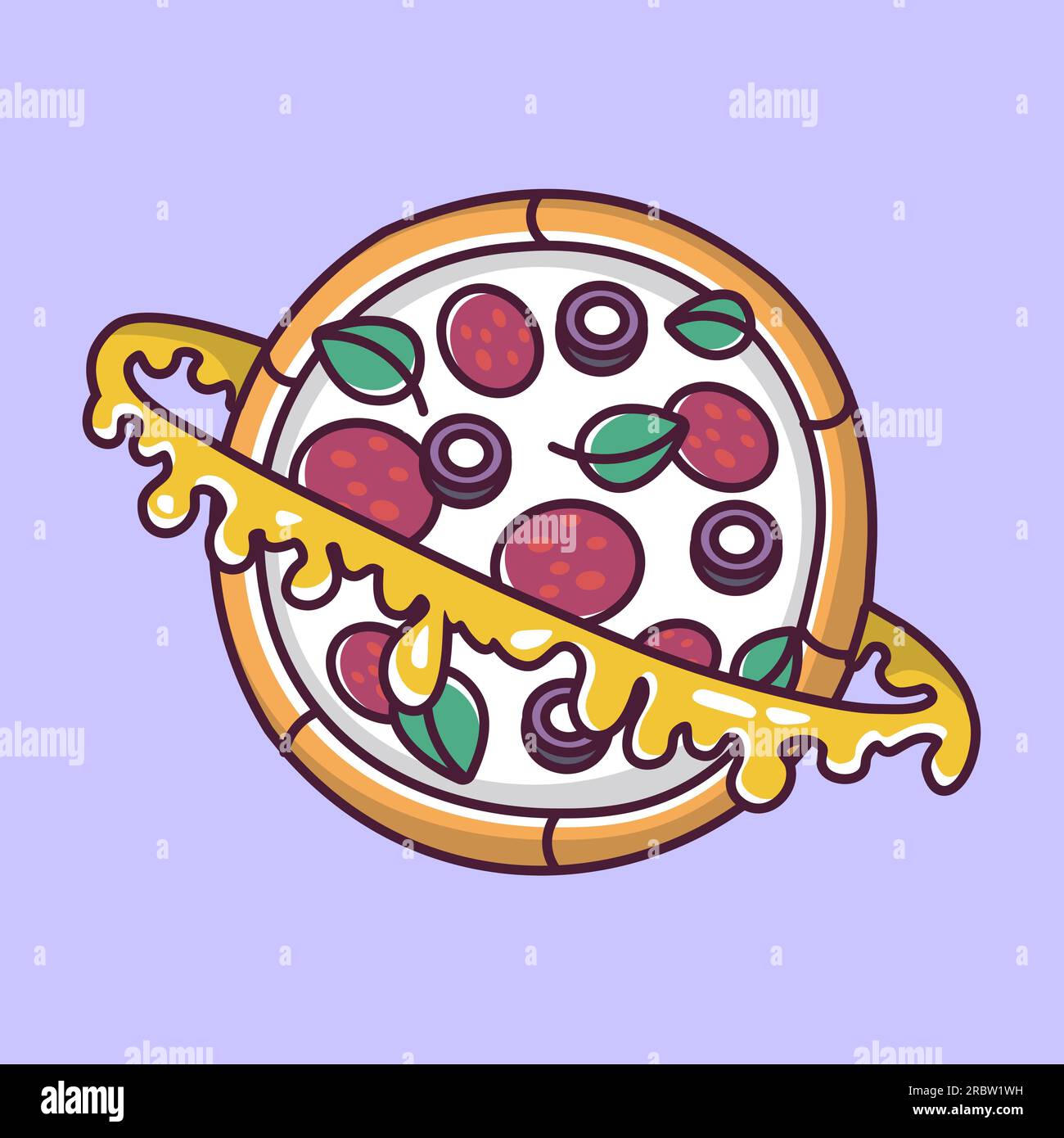 pizza planet with cheese and sausage cartoon style Stock Vector Image ...