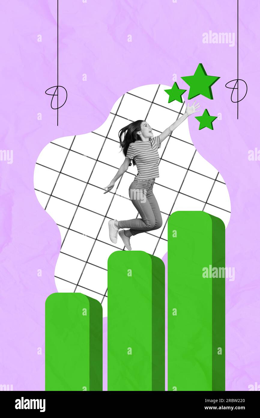 Banner magazine artwork collage of successful persistent happy girl ...