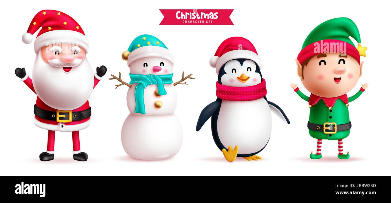 Christmas characters vector set design. Christmas santa claus, snowman ...