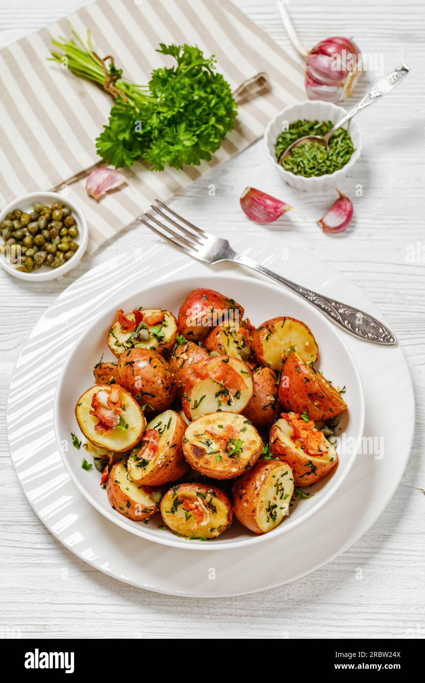 Herbs Garlic Potatoes sprinkled with tarragon, crumbled fried bacon ...