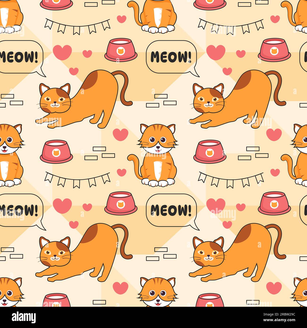 Cats Animals Seamless Pattern Design with Cat Element in Template Hand ...
