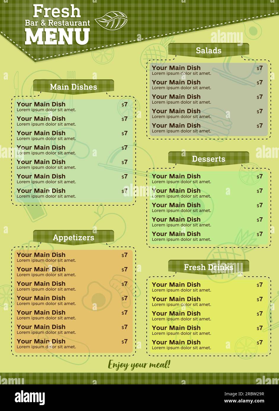 fresh bar and restaurant menu with health food Stock Vector Image & Art ...