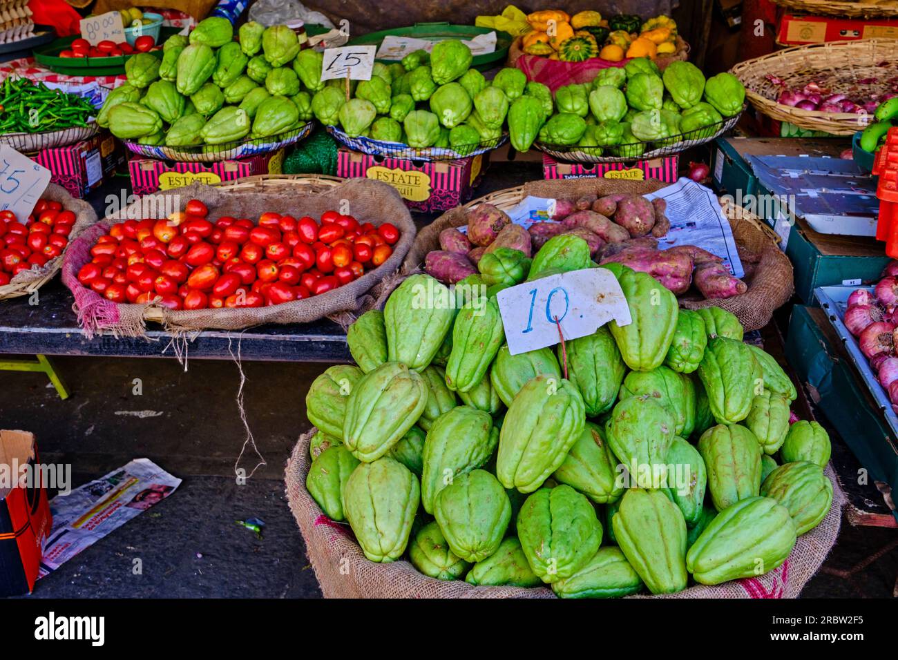Mauritius, Grand Port district, Mahebourg, the fruit and vegetable ...