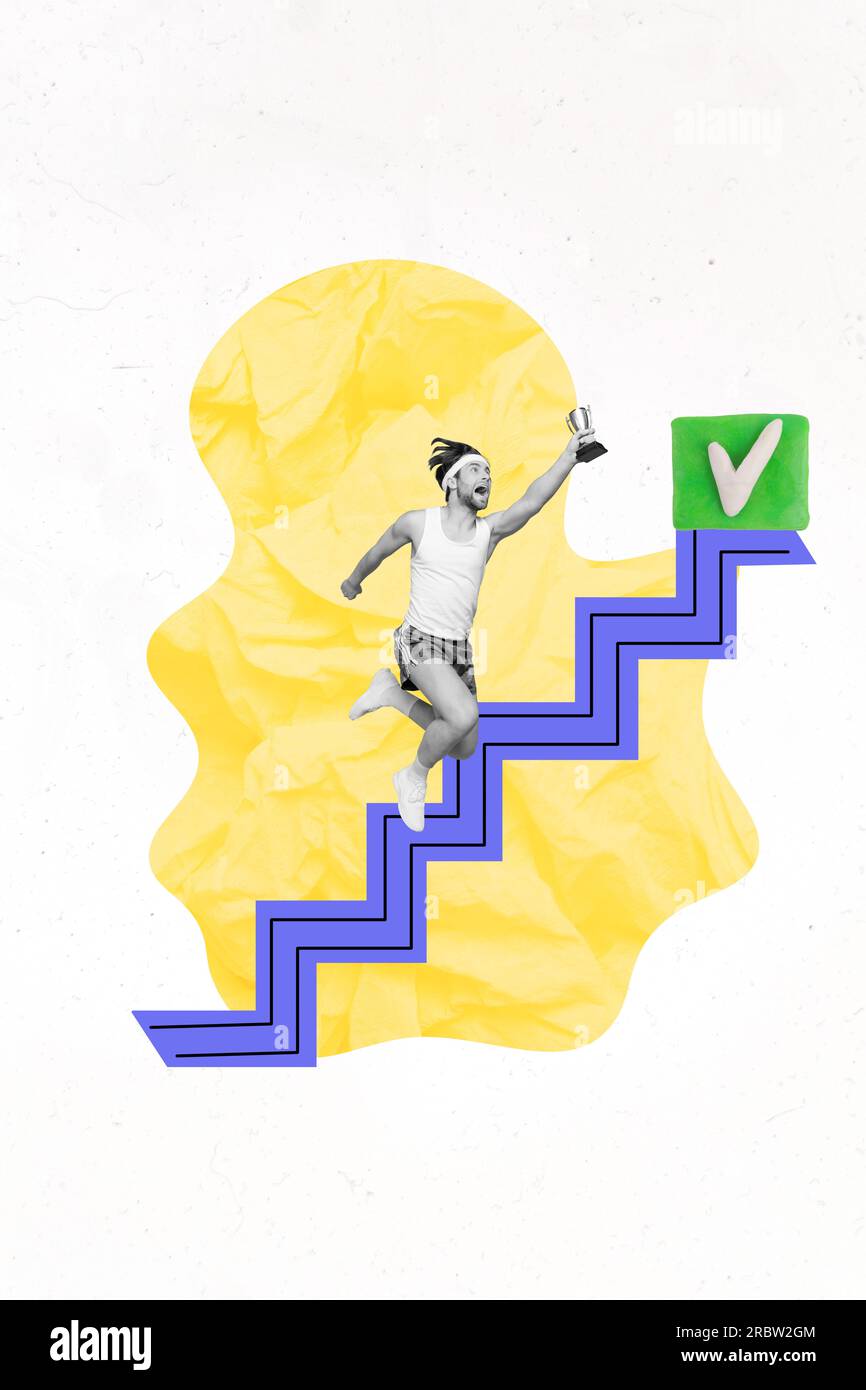 Picture collage image banner of happy successful guy champion athlete ...