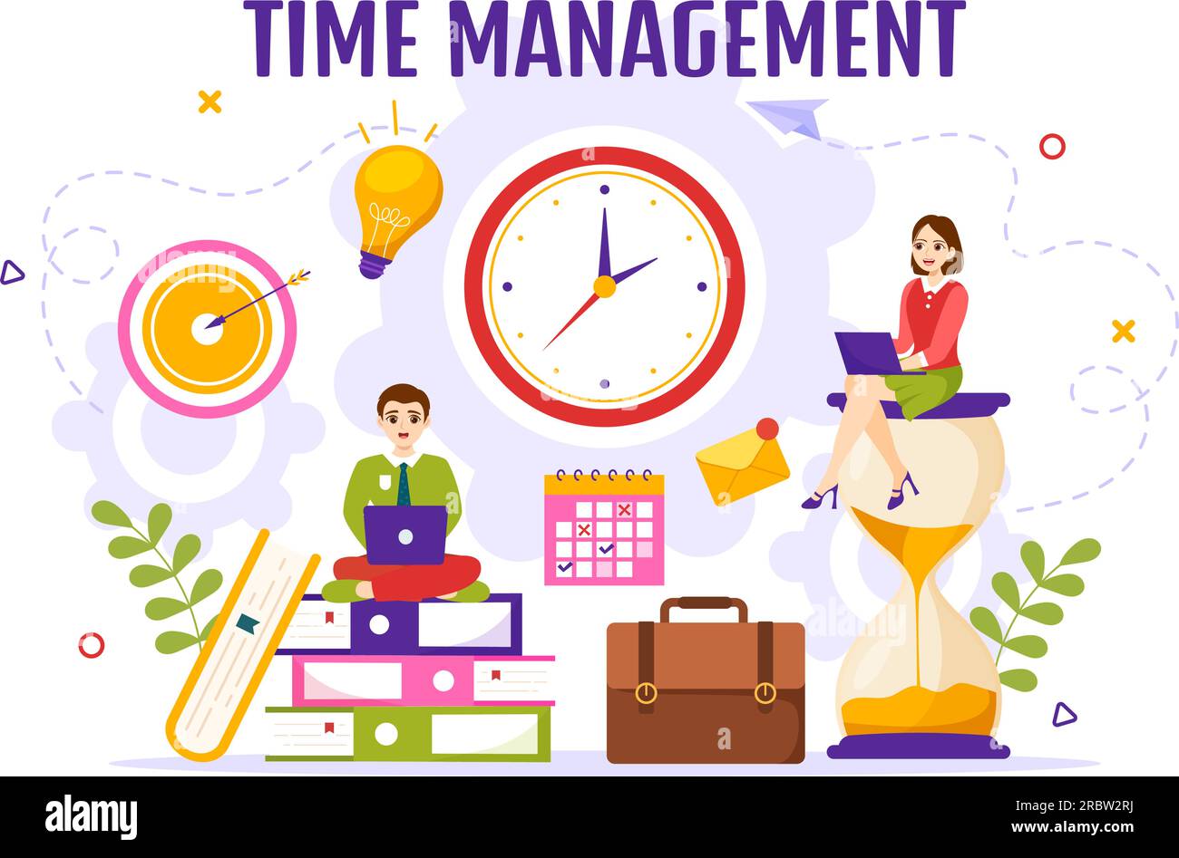 Time Management Vector Illustration with Clock Controls and Tasks Planning Training Activities ...
