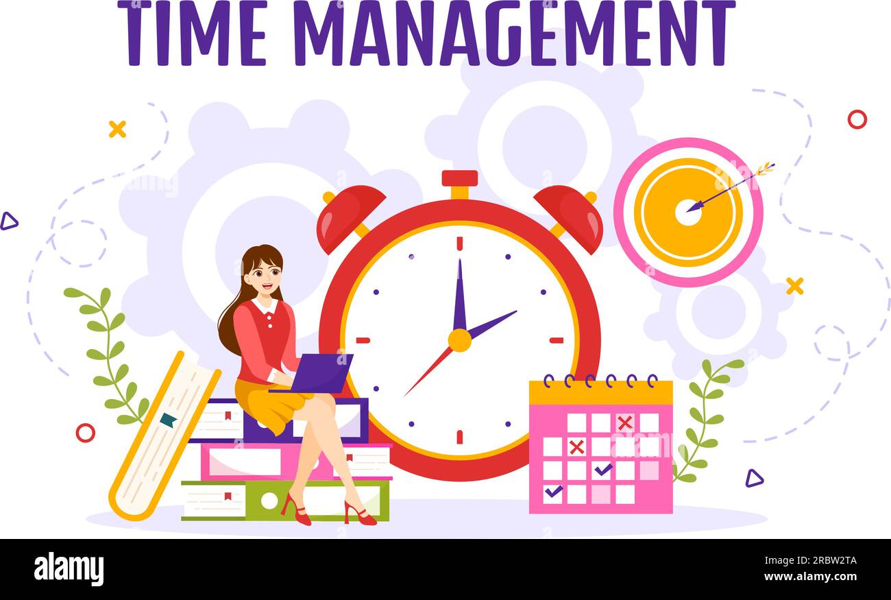 Time Management Vector Illustration with Clock Controls and Tasks Planning Training Activities ...