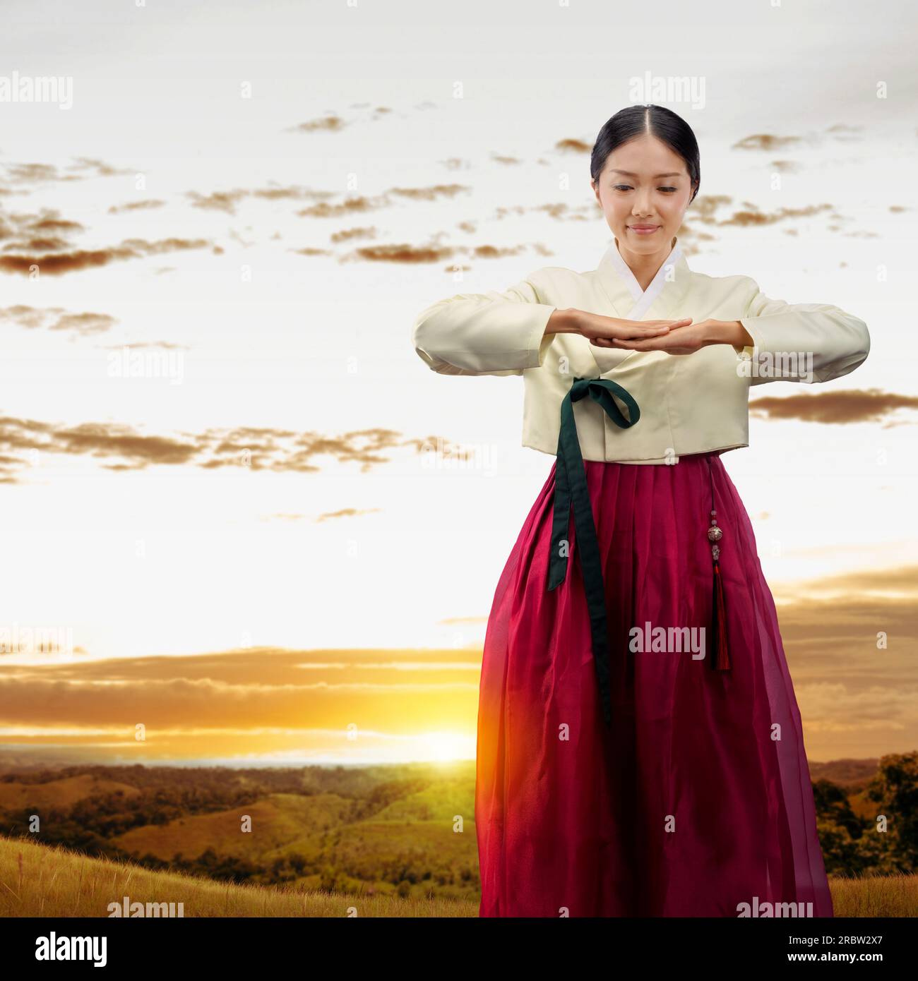 Asian woman wearing a traditional Korean national costume, Hanbok ...