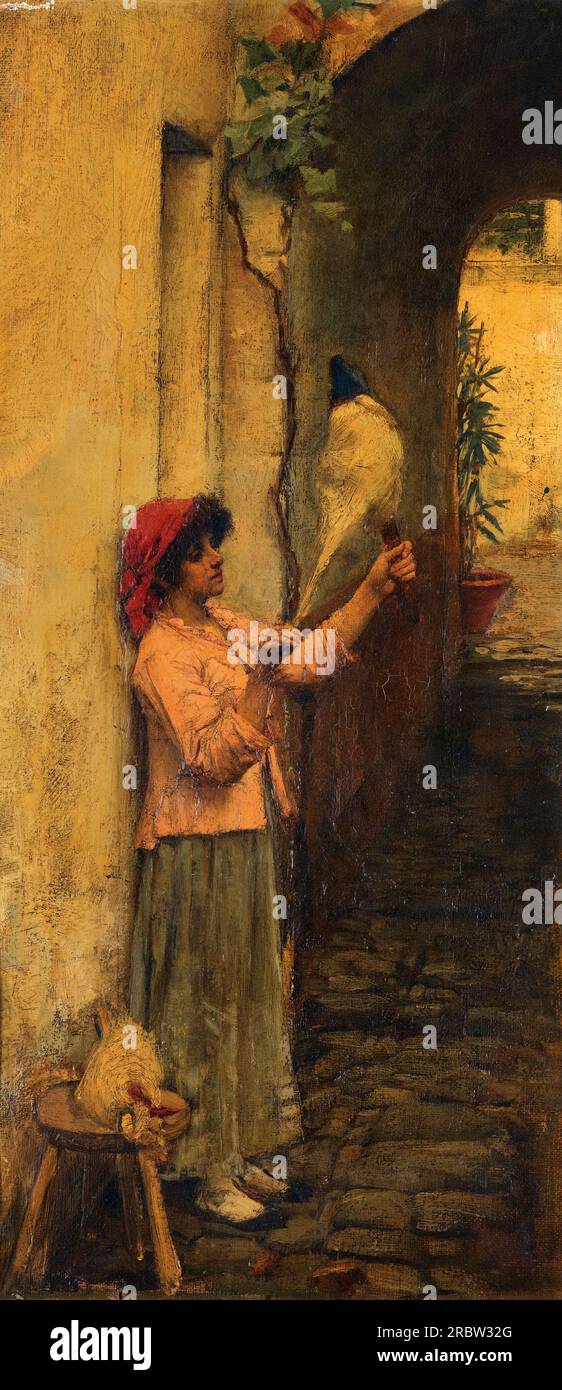 A Neapolitan flax spinner 1877 by John William Waterhouse Stock Photo ...