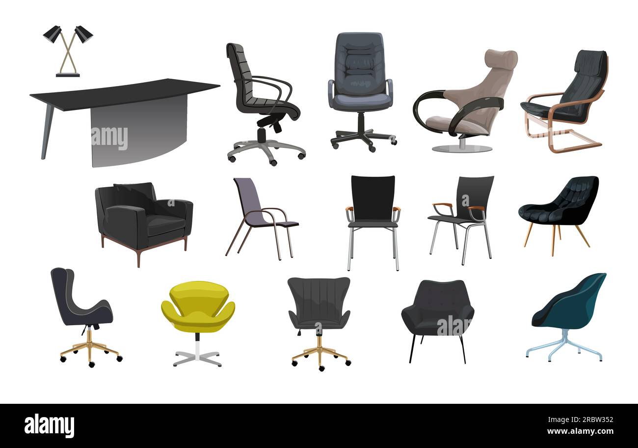 Office furniture set. Ergonomic furnishing objects Stock Vector Image ...