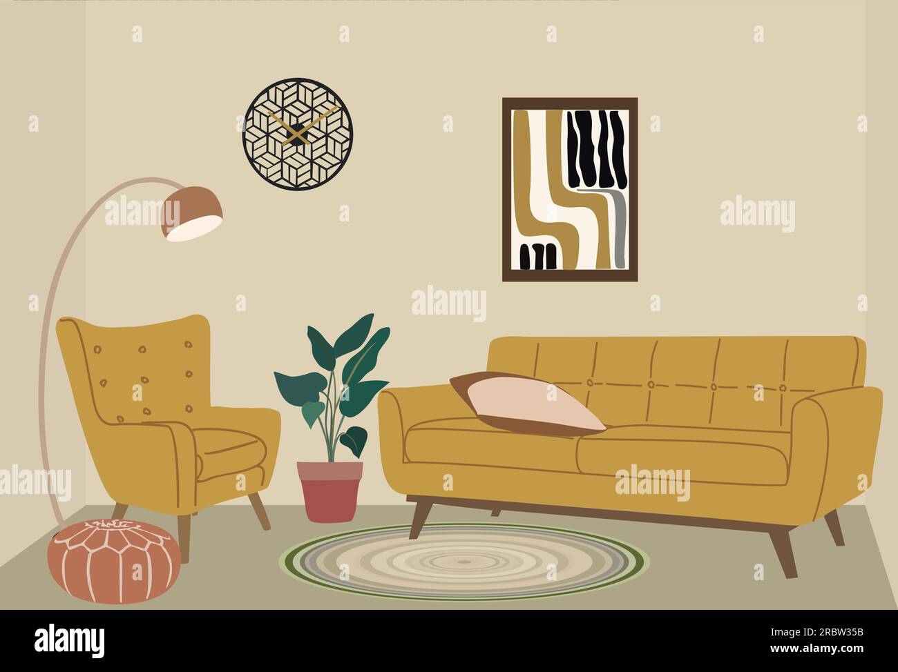 Living room with furniture and decor vector Stock Vector Image & Art ...