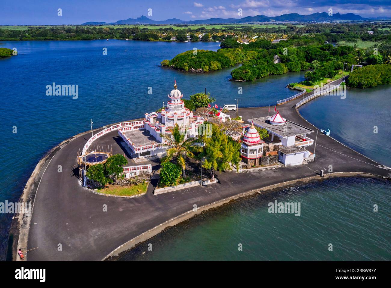 Mauritius, Flacq district, Poste de Flacq, aerial view of the Hindu ...