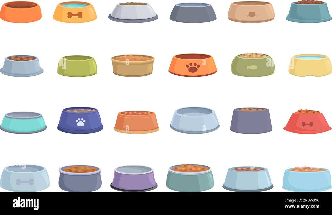 Food Bowl icons set cartoon vector. Pet plate. Canine lunch Stock ...