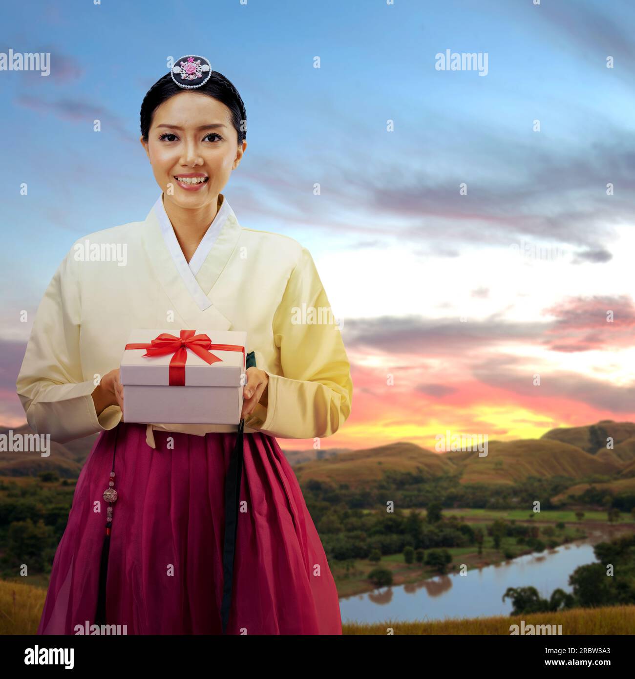 Asian woman wearing a traditional Korean national costume, Hanbok ...