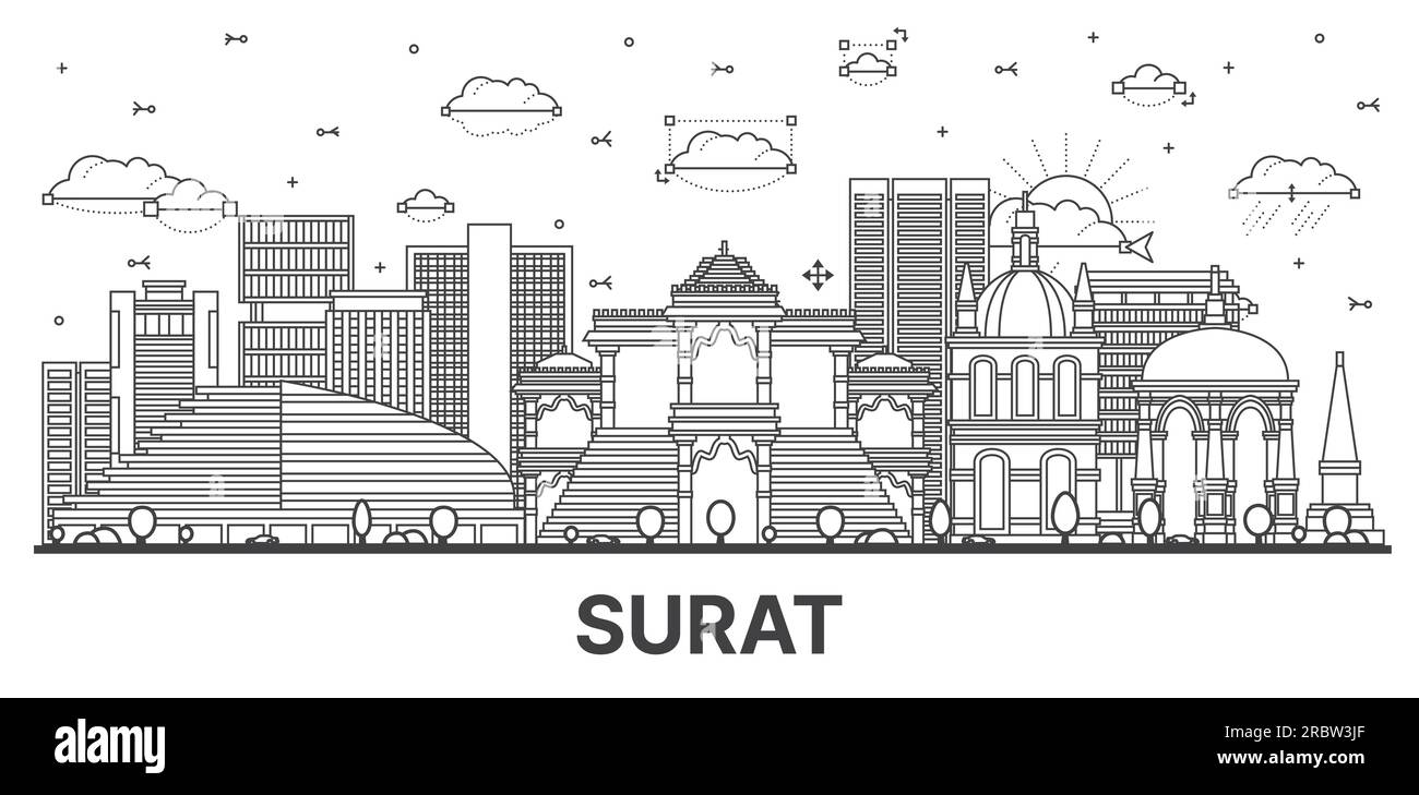 Outline Surat India City Skyline with Modern and Historic Buildings ...