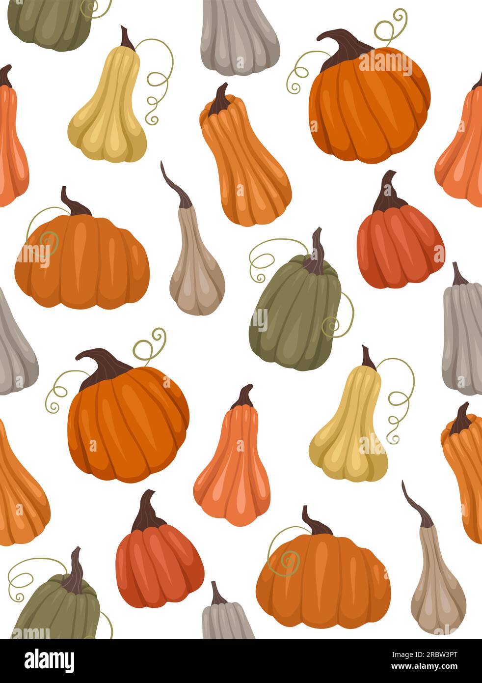 Seamless vector rural pattern with various pumpkins on a white ...