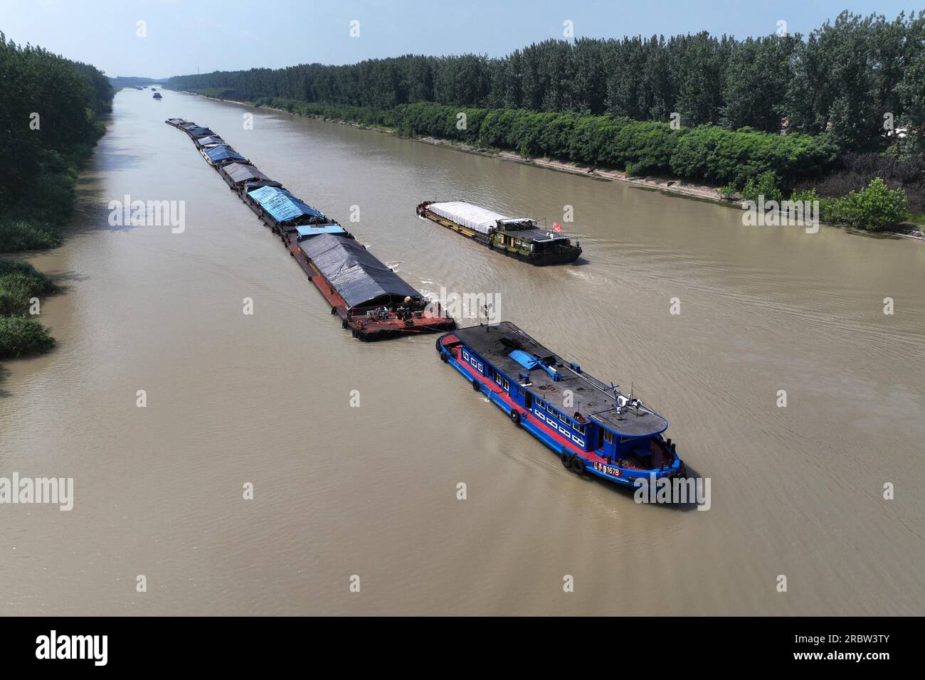 Aerial photo shows cargo ships running in the Baoying section of the ...