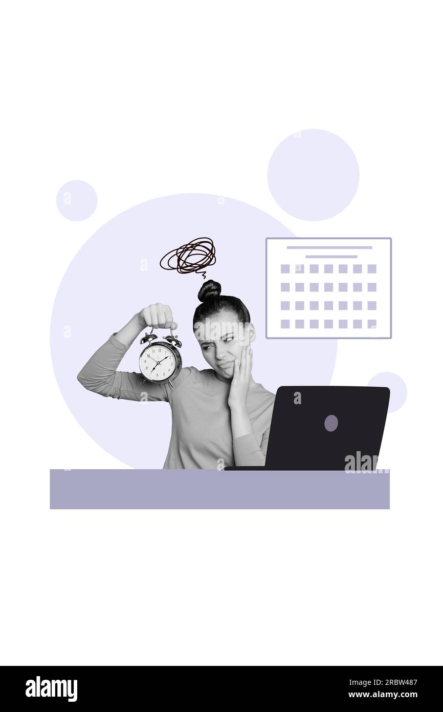 Banner image retro minimal collage of sad disappointed girl manager ...