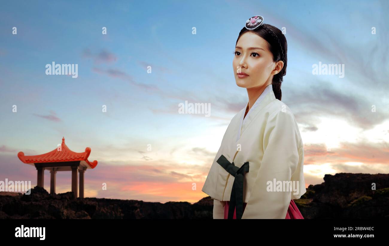 Asian woman wearing a traditional Korean national costume, Hanbok ...