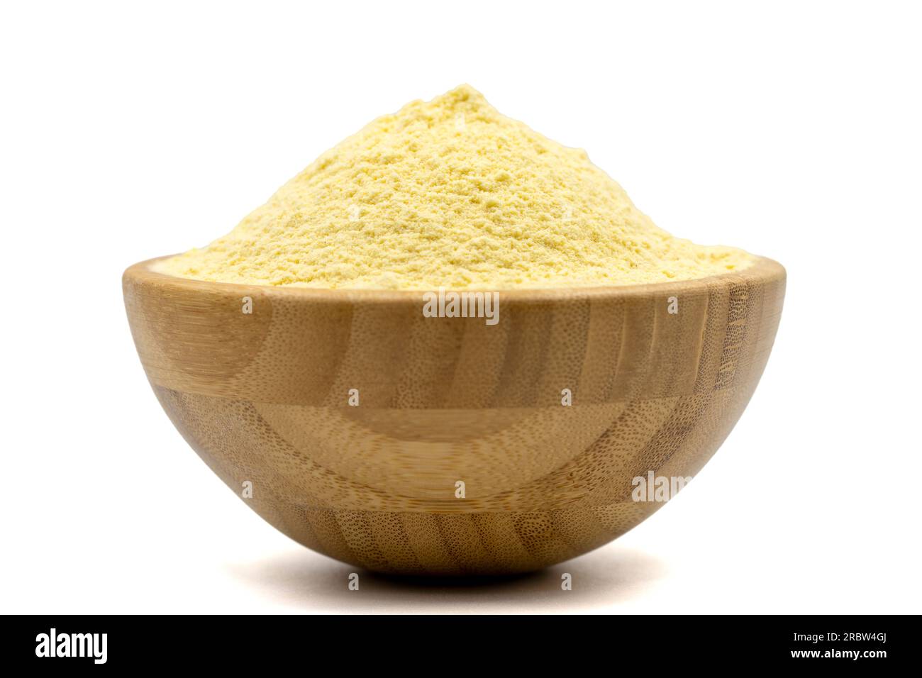 Corn flour isolated on white background. Cornmeal in wooden bowl. close ...