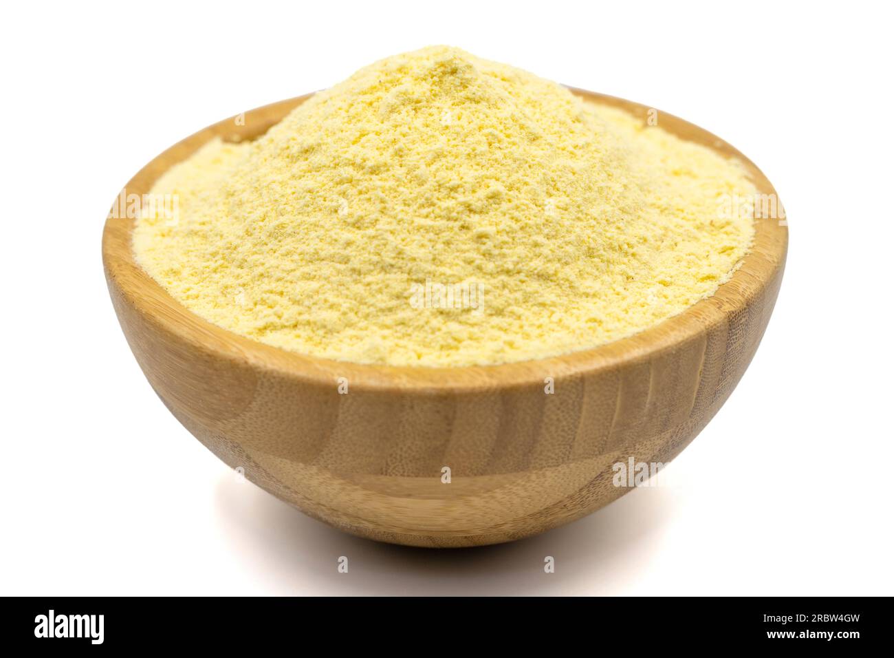 Corn flour isolated on white background. Cornmeal in wooden bowl. close ...