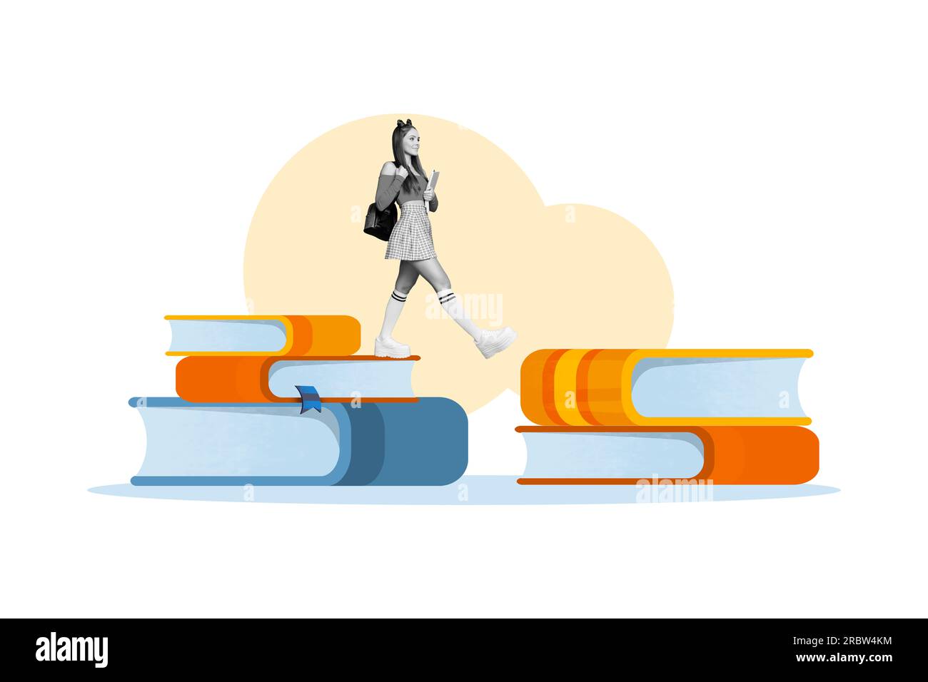 Picture minimal collage poster sketch of intelligent cute girl going ...