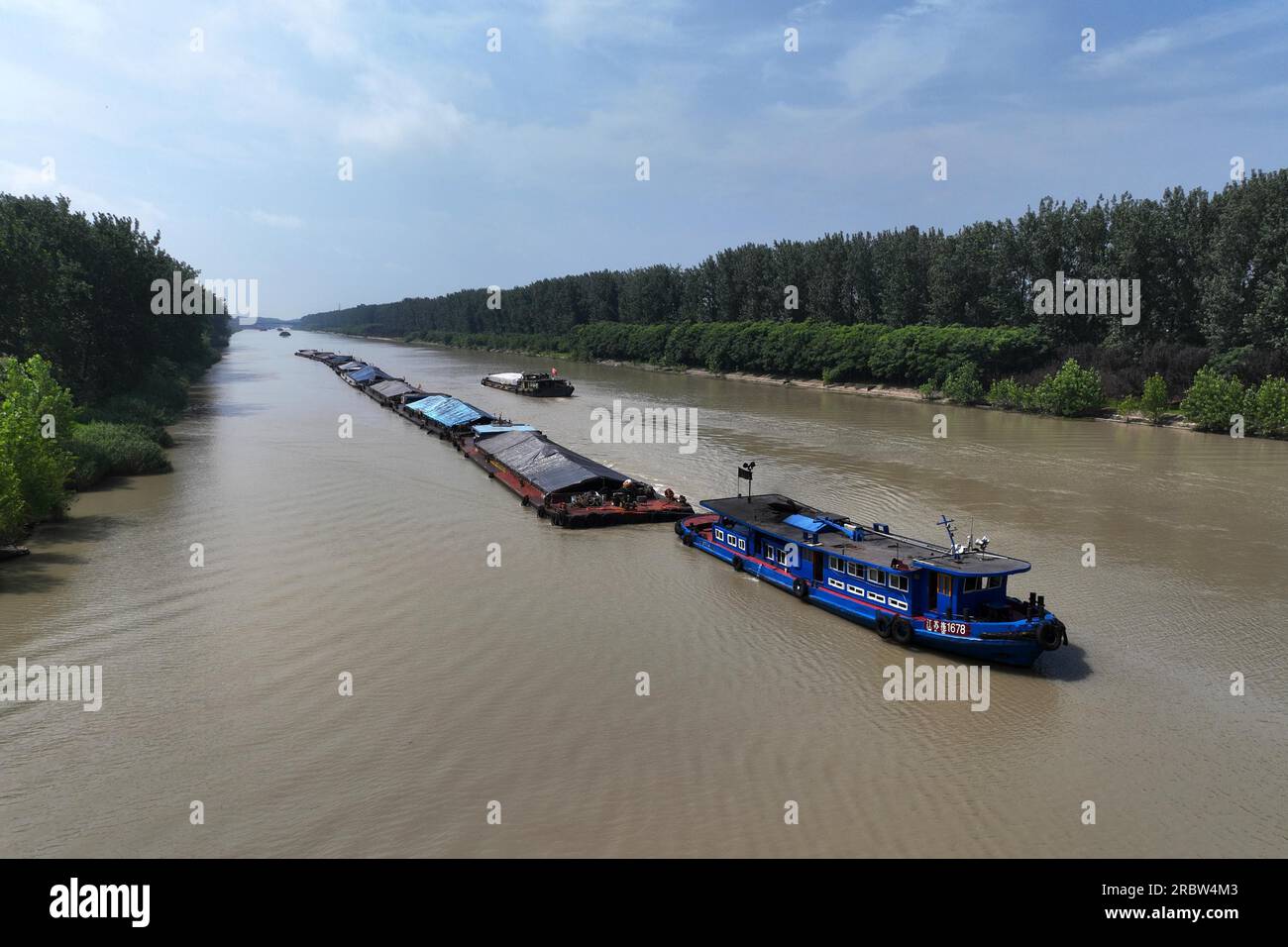 Aerial photo shows cargo ships running in the Baoying section of the ...
