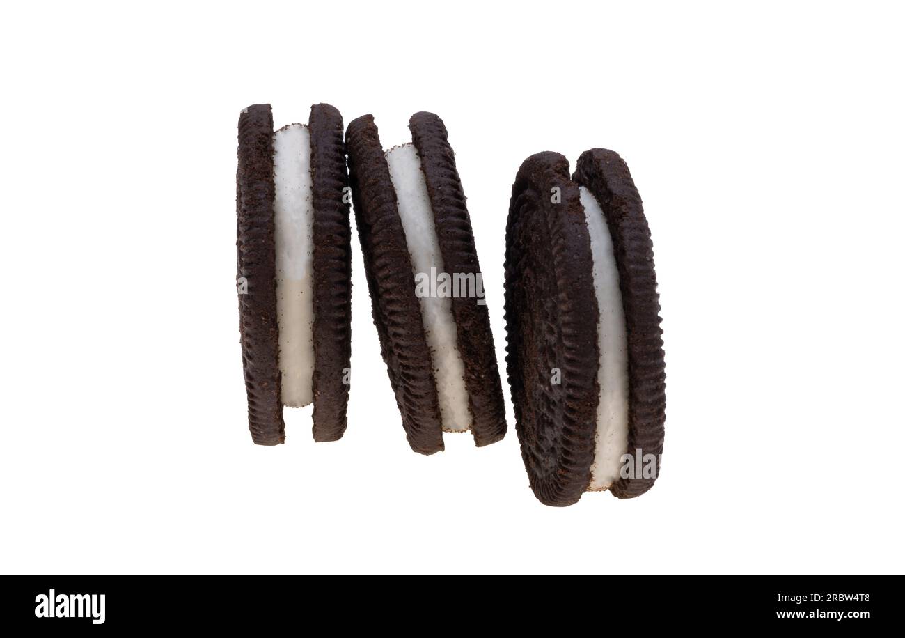 sandwich cookies with cream filling on a white background Stock Photo ...