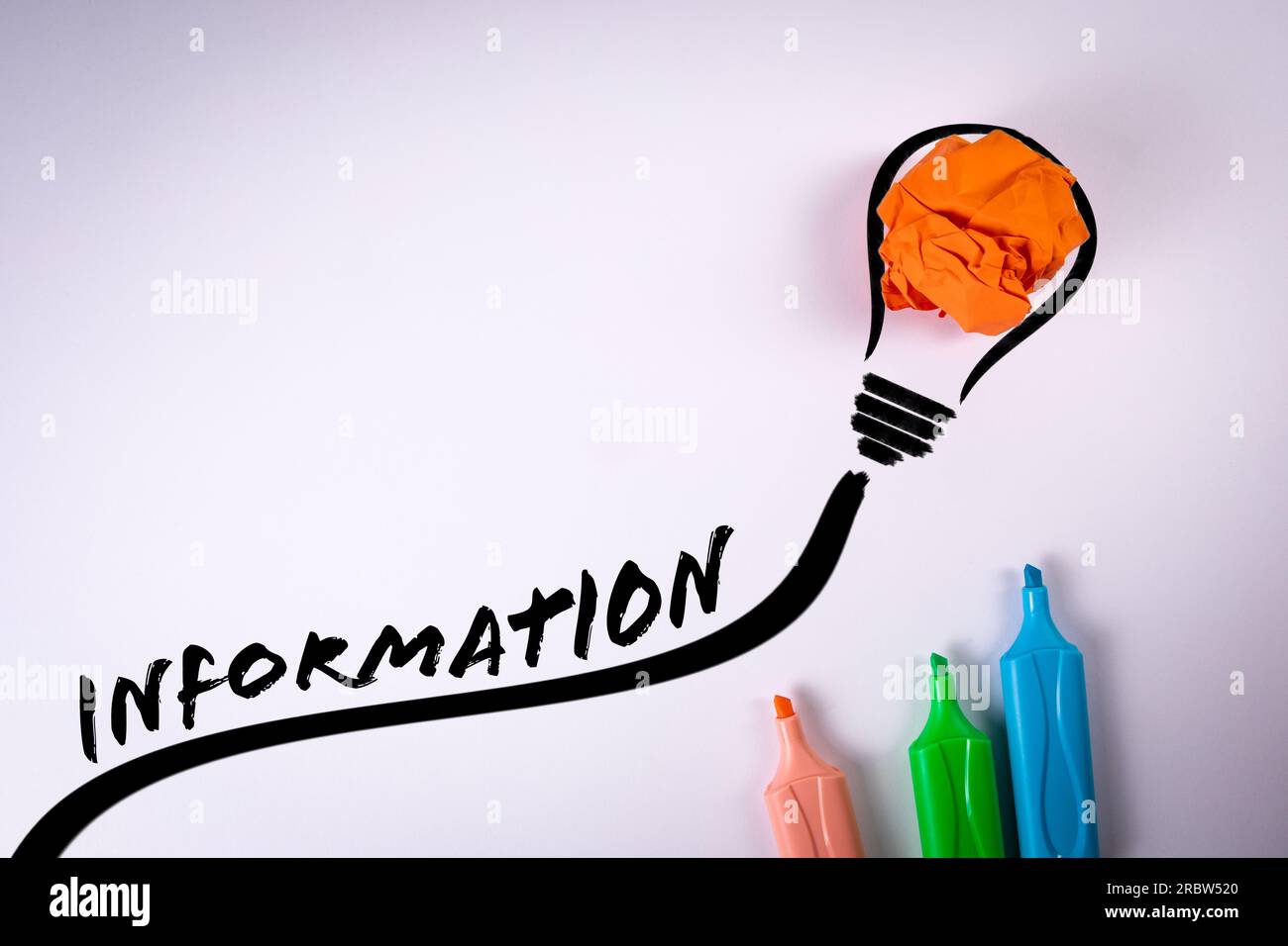 Information Concept. Text and colored markers on a white background ...