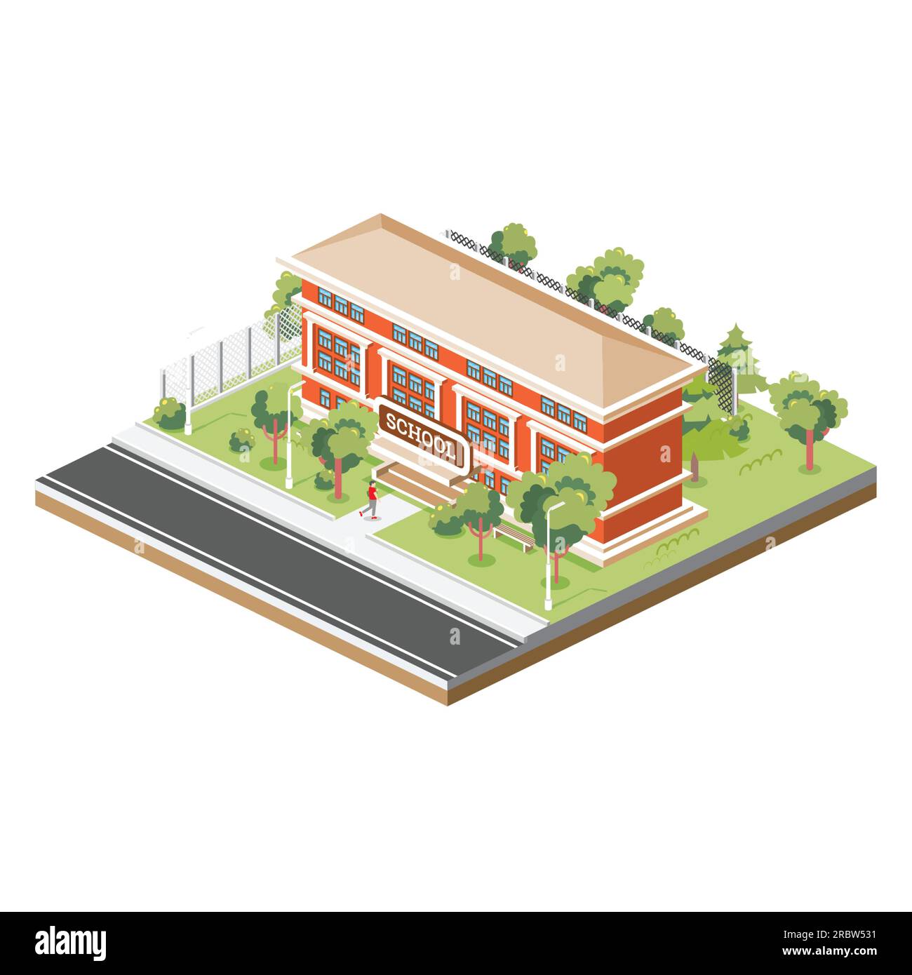 Isometric School Building Isolated on White Background. Vector ...
