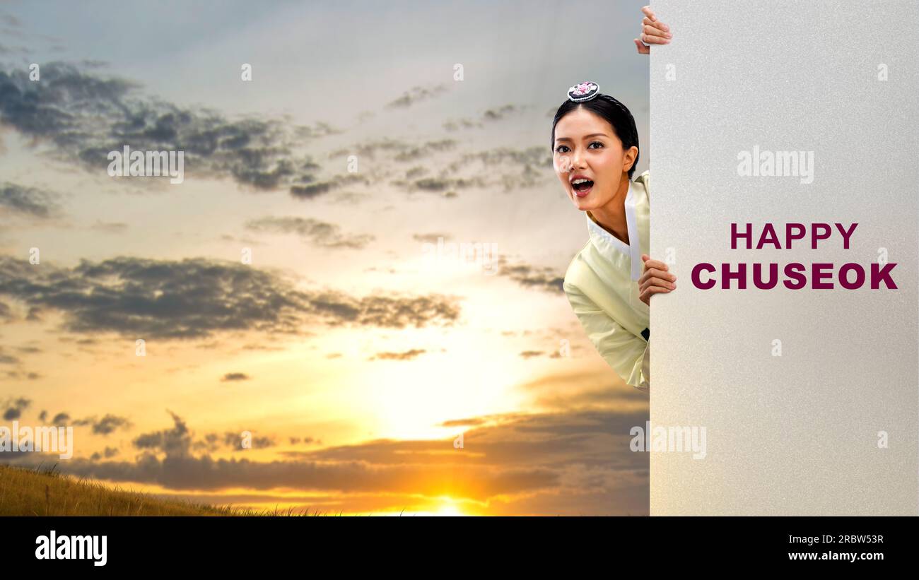 Asian woman wearing a traditional Korean national costume, Hanbok ...