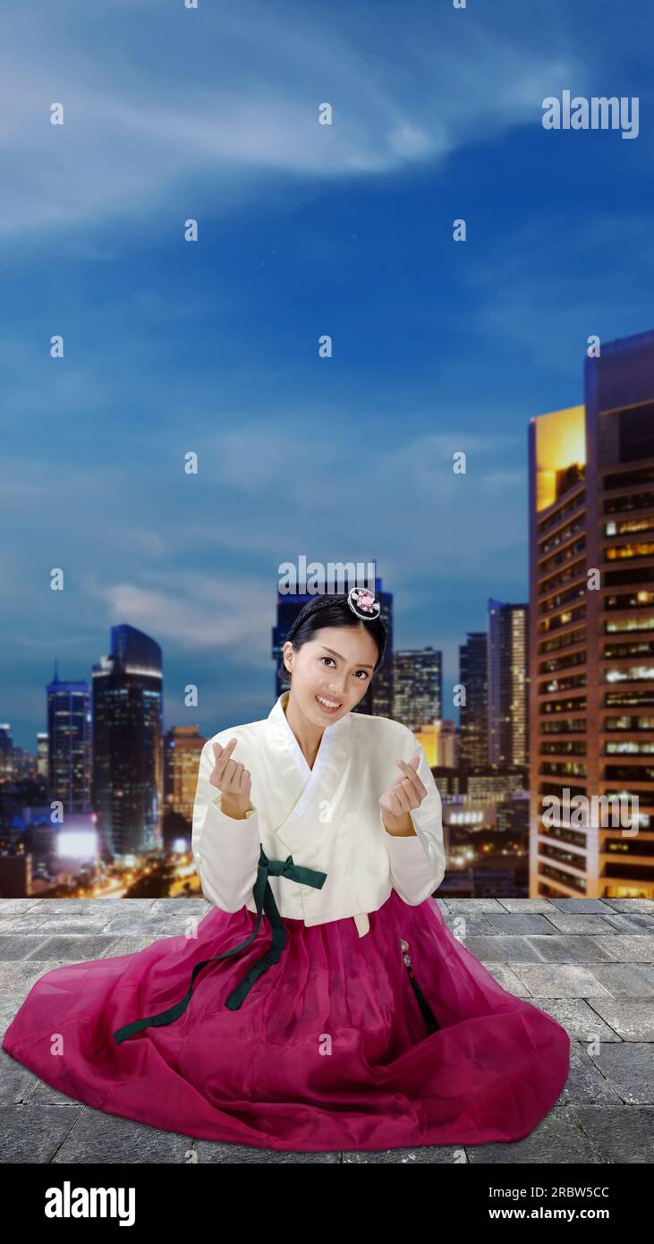 Asian woman wearing a traditional Korean national costume, Hanbok ...