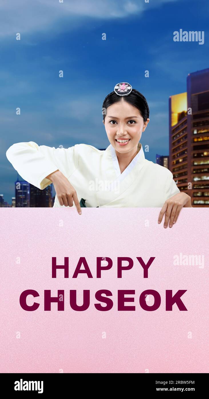 Asian woman wearing a traditional Korean national costume, Hanbok ...