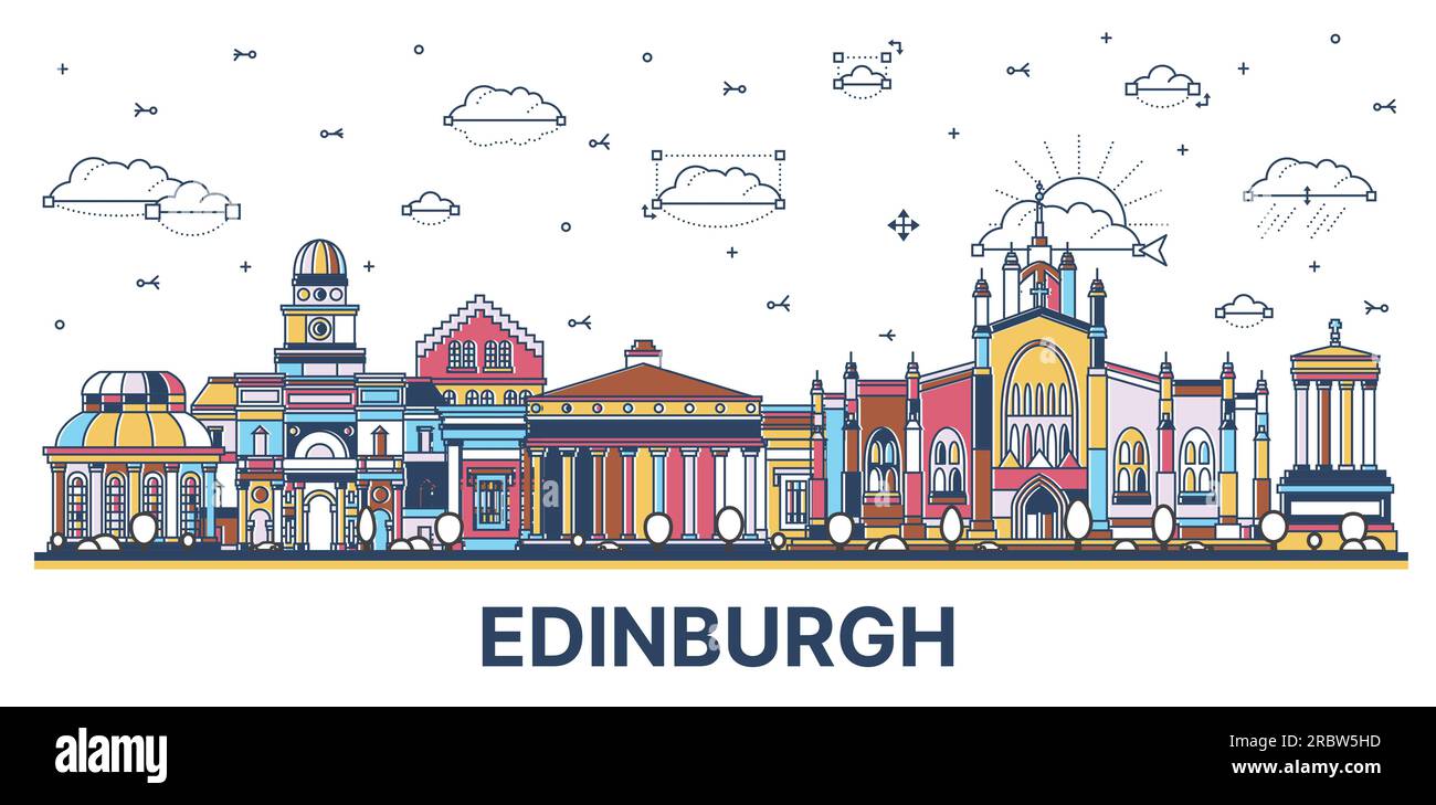 Outline Edinburgh Scotland City Skyline with Colored Modern and ...