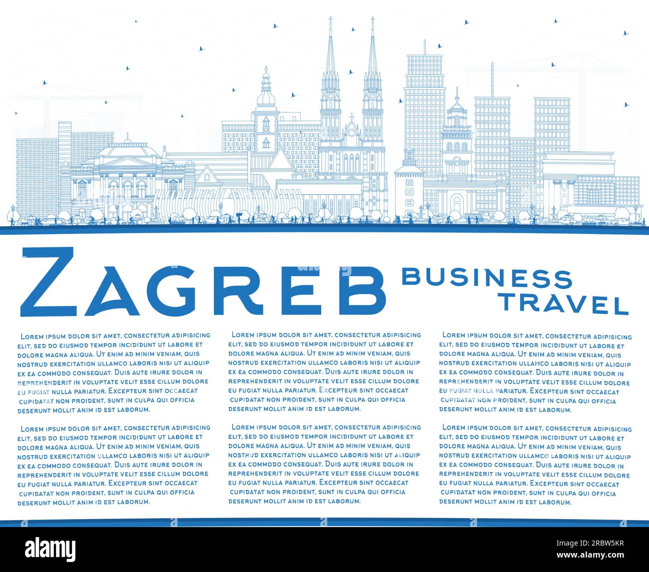 Outline Zagreb Croatia City Skyline with Blue Buildings and Copy Space ...
