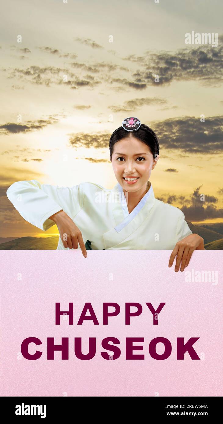 Asian woman wearing a traditional Korean national costume, Hanbok ...