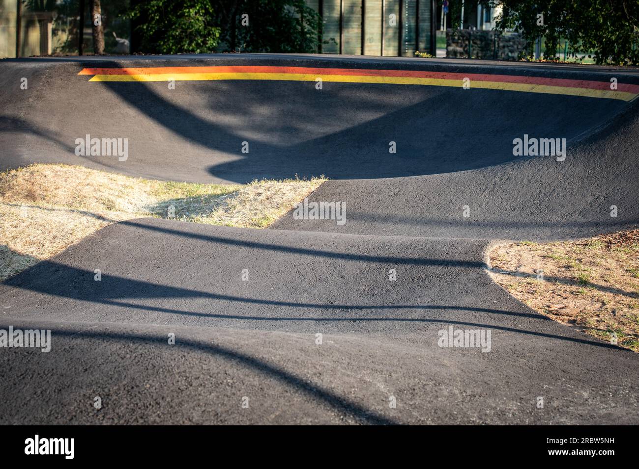 Asphalted bicycle race track, pump track, kids playground Stock Photo ...
