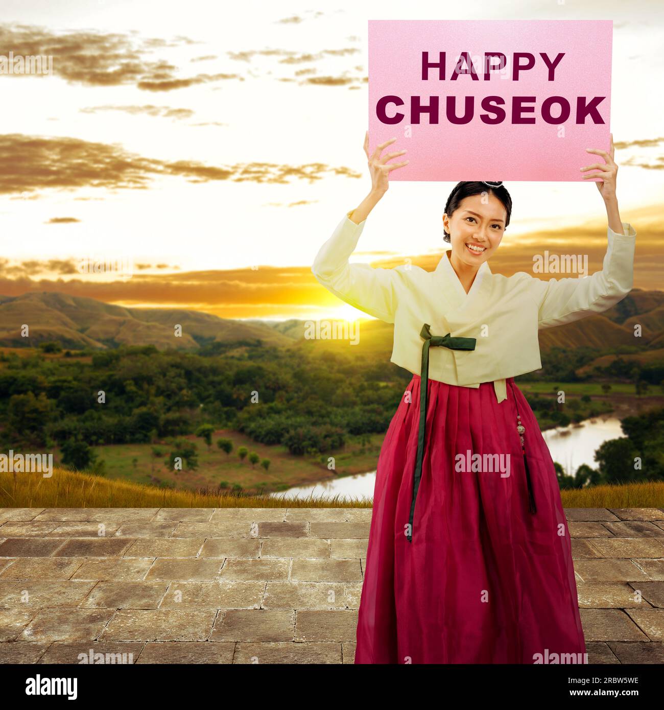 Asian woman wearing a traditional Korean national costume, Hanbok ...