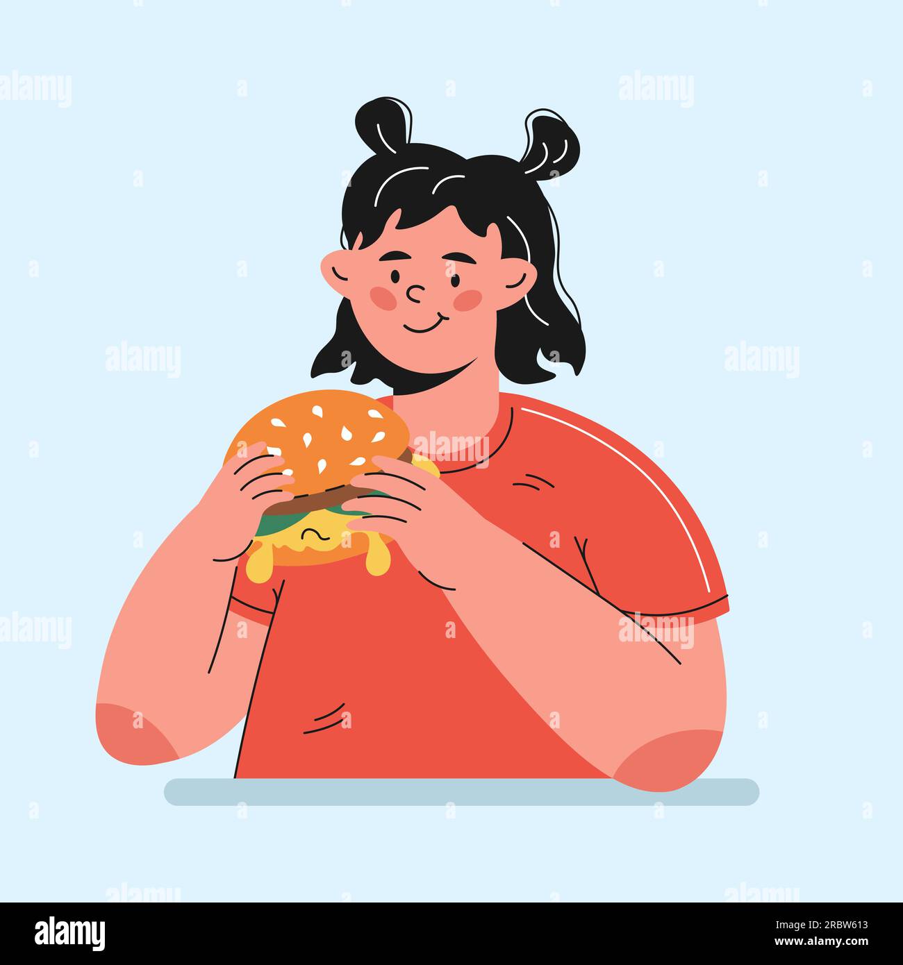 girl eating burger character in cartoon style Stock Vector Image & Art ...