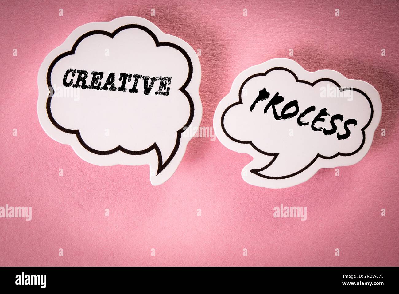 Creative Design Process Concept. Two speech bubbles with text on a pink ...