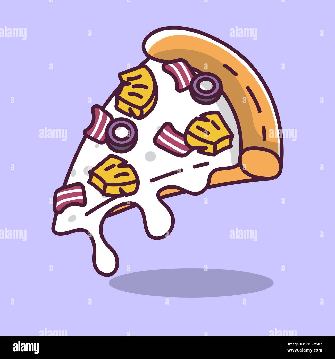 slice of pizza with pineapple and bacon in cartoon style vector ...