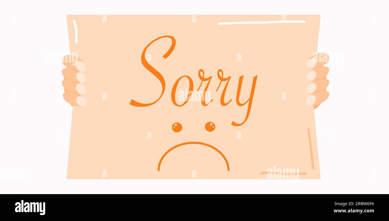 Card with a handwritten inscription Im sorry. Vector flat illustration ...