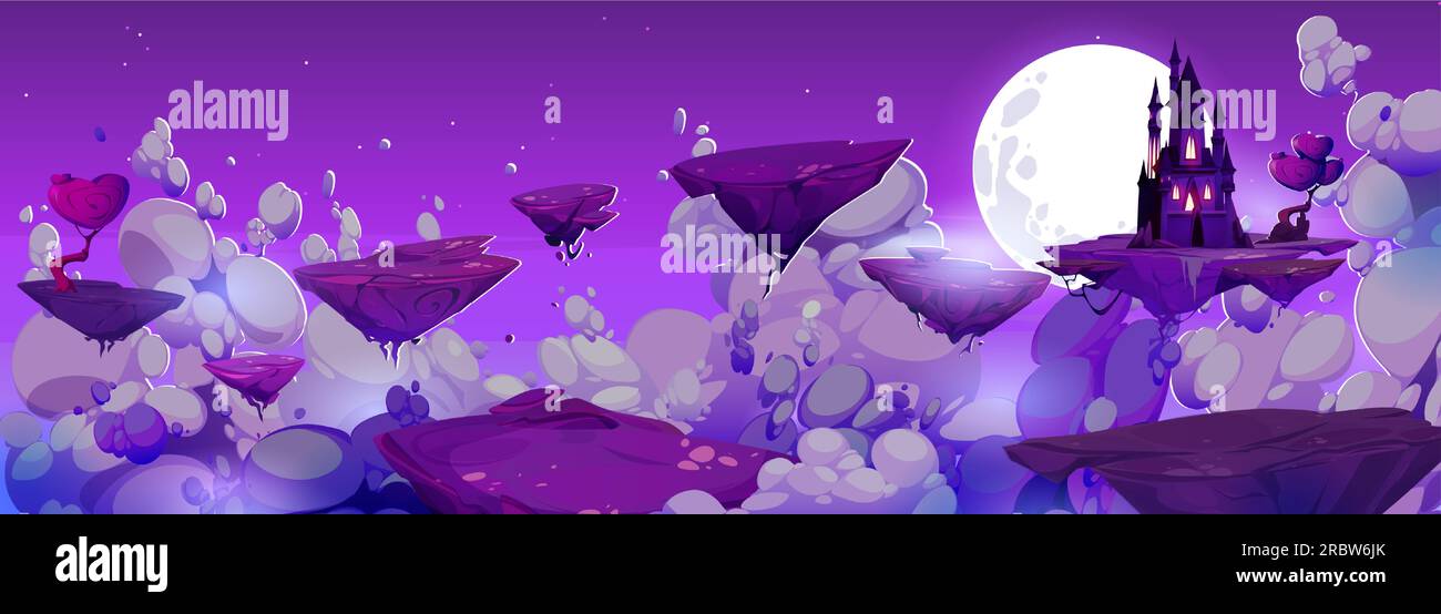 Mystery floating rock islands, fantasy sky road to magic castle vector ...