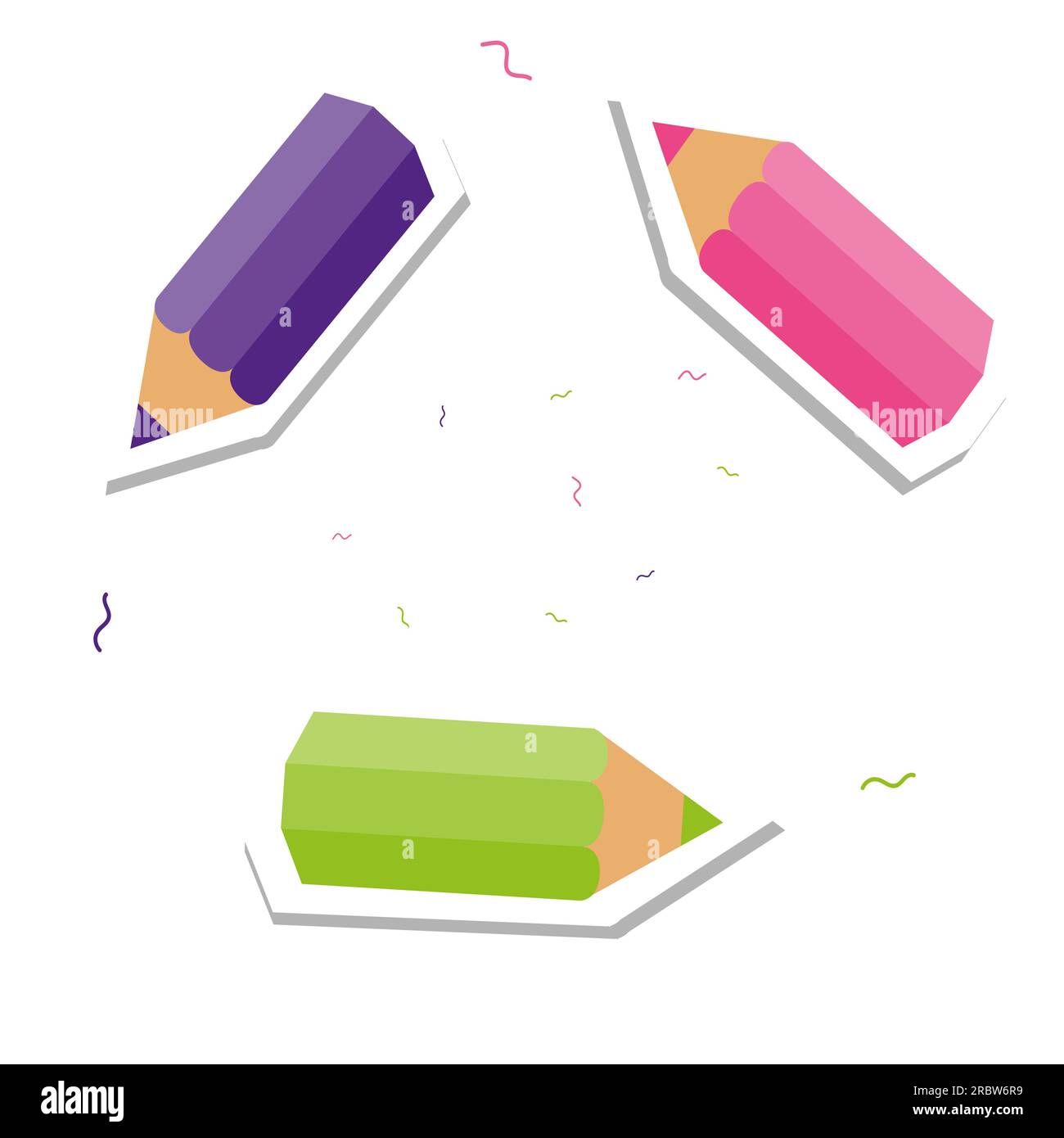 colored pencil stickers on a white background Purple, pink, green Stock ...