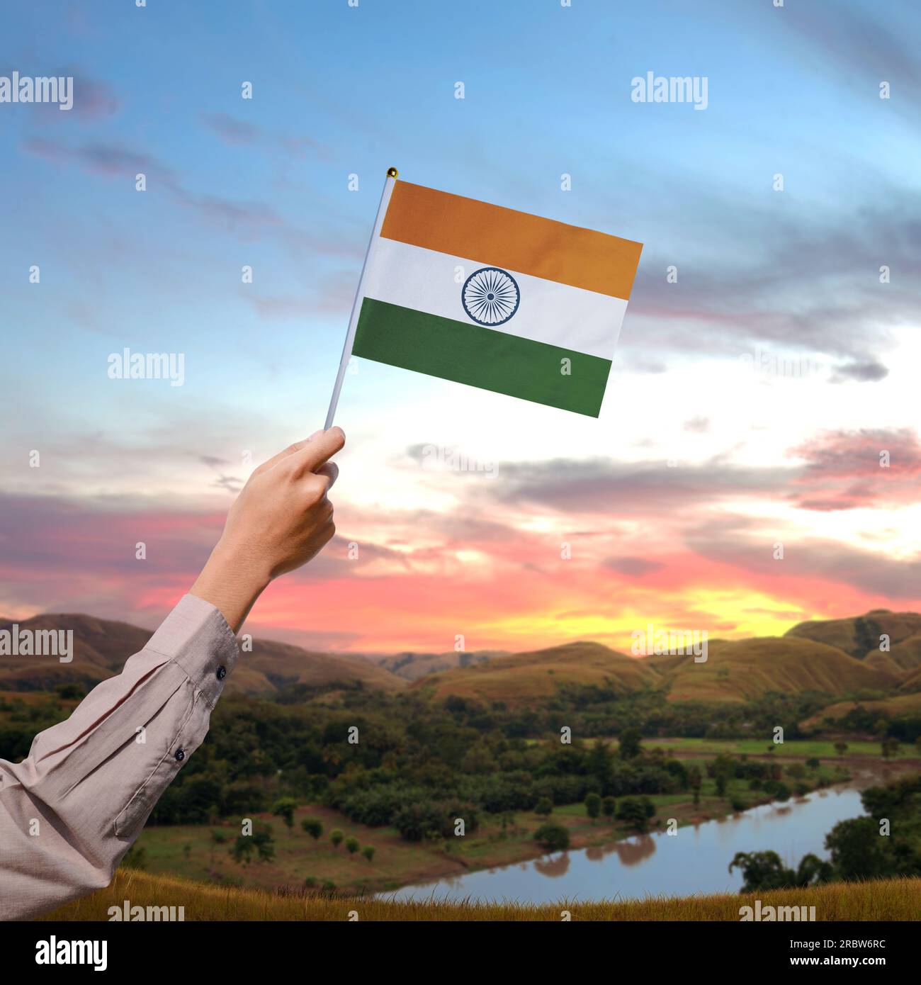 Human hand holding Indian flag. India Independence Day concept Stock ...