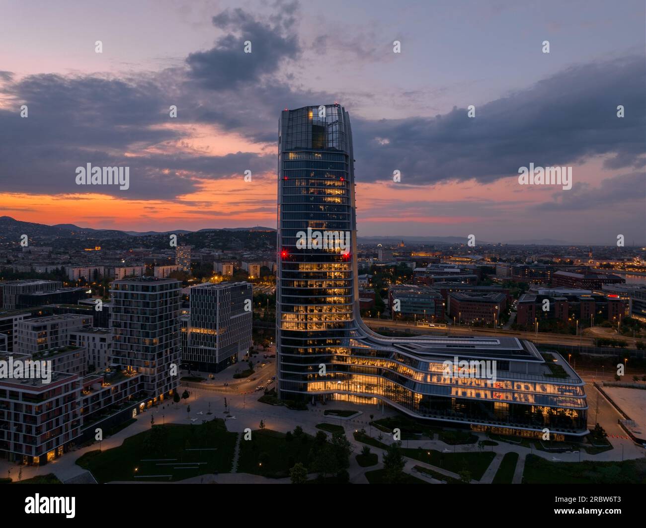 Aerial skyline view about the famous Mol campus modern office building ...
