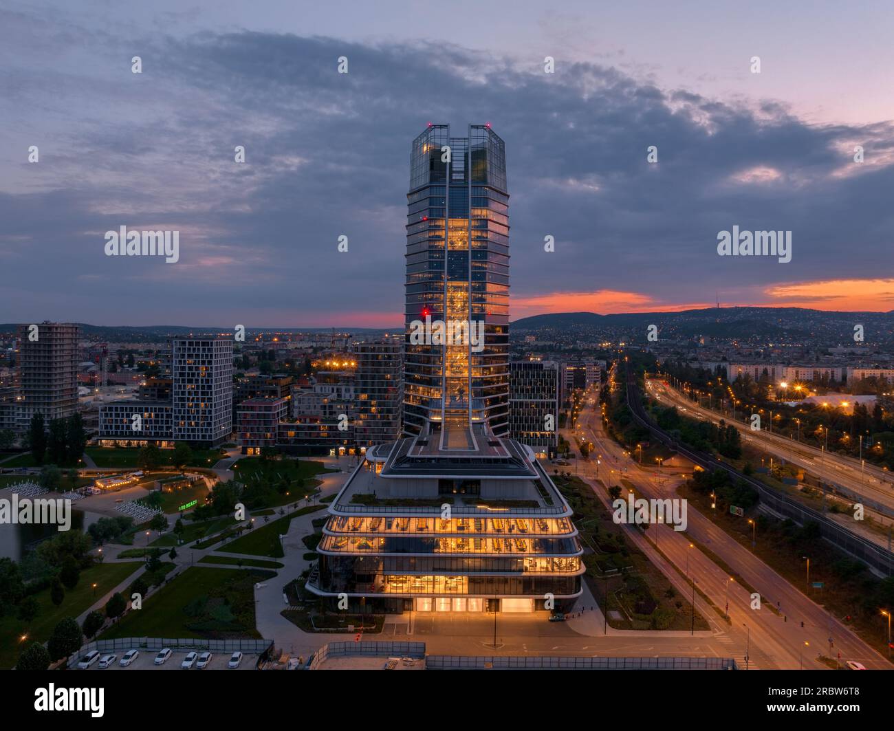 Aerial skyline view about the famous Mol campus modern office building ...