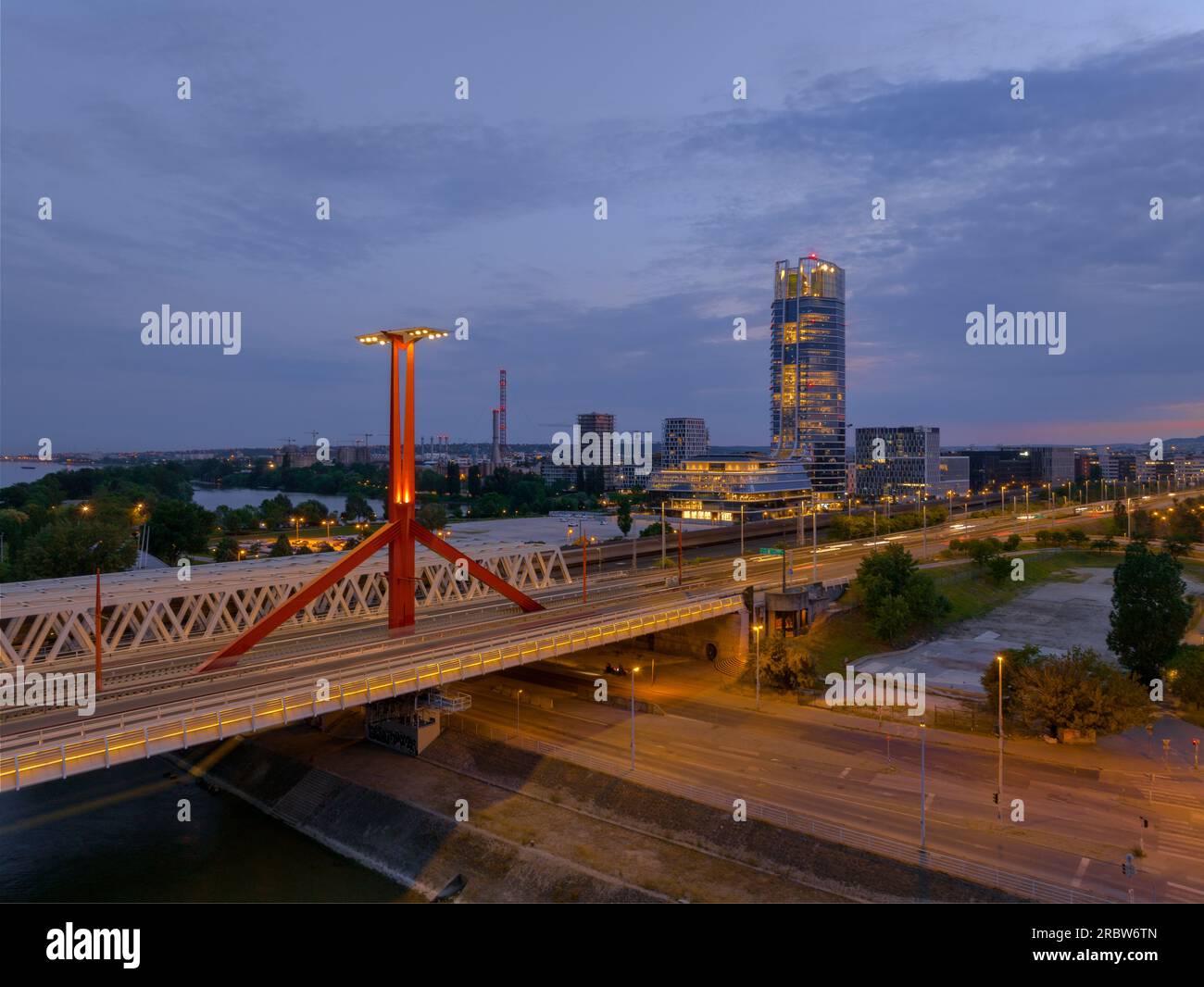 Aerial skyline view about the famous Mol campus modern office building ...