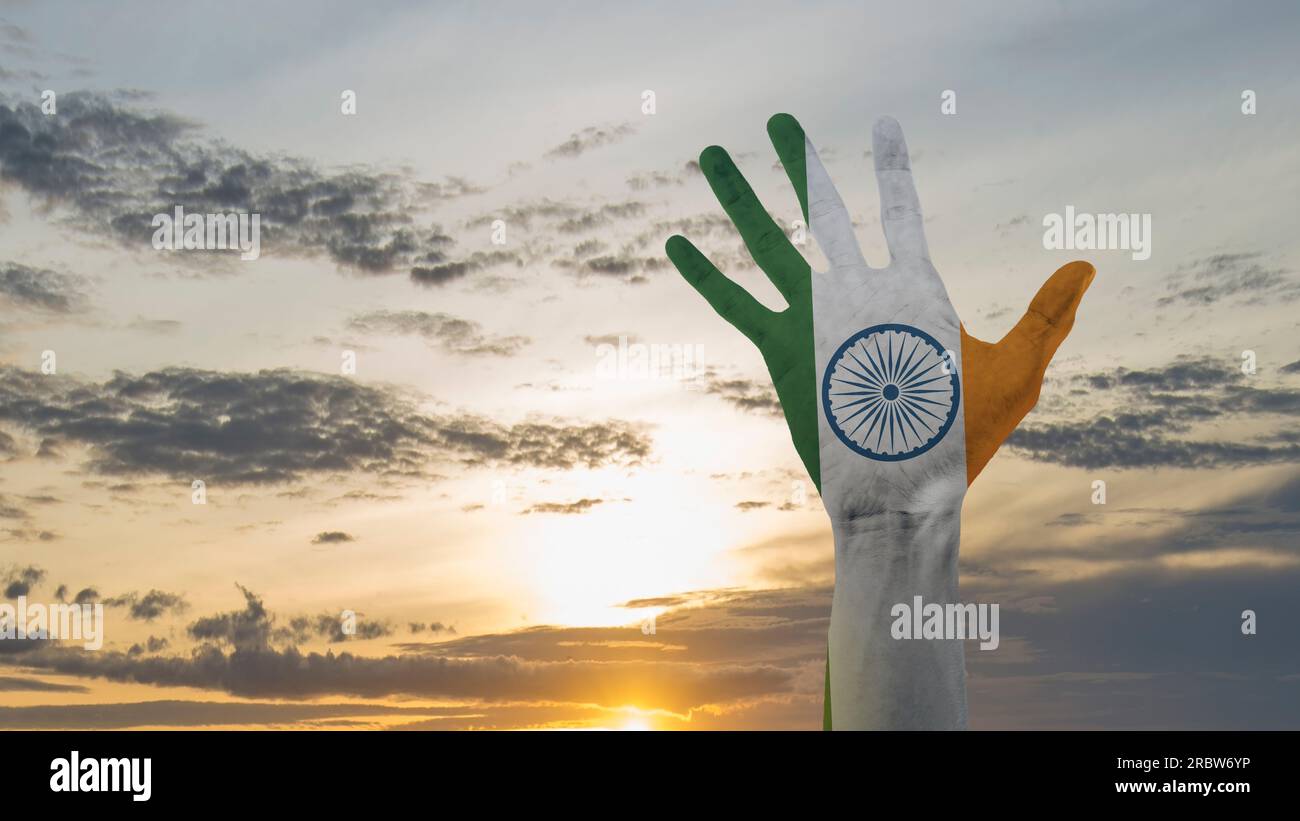 Human hand with Indian flag color. India Independence Day concept Stock ...